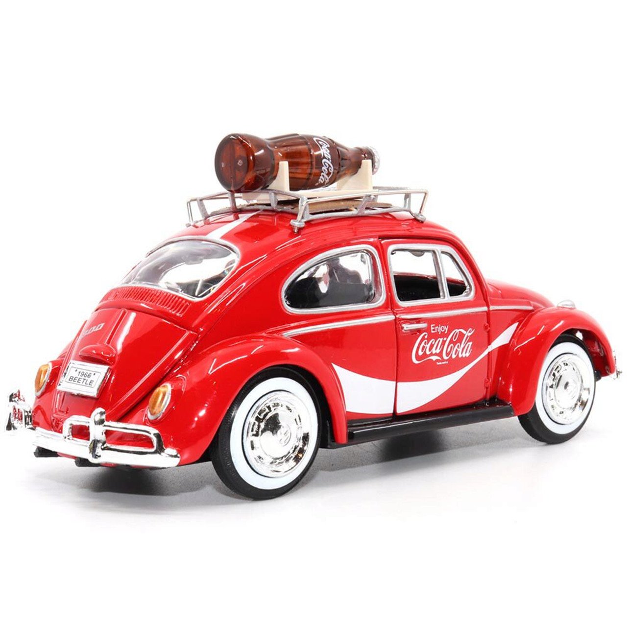1966 VW Beetle with Bottle on Top Rack 1:24 Scale Diecast Model Car by ...